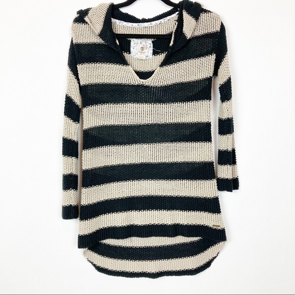 Element | Sweaters | Element Striped Open Crochet Hooded Tunic Length ...